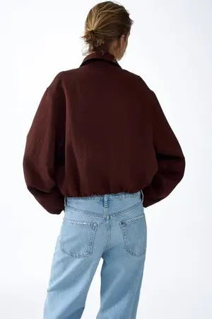 H&m Oversized Bubble-hem Jacket With Leopard Print