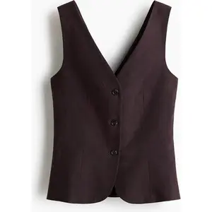 H&m Linen-blend Waistcoat - Dark Brown