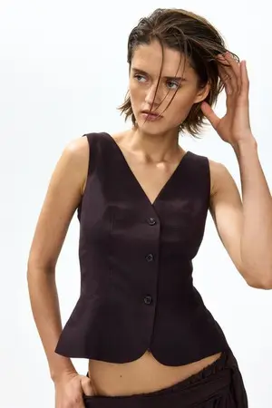 H&m Linen-blend Waistcoat - Dark Brown