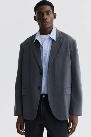 H&m Oversized Fit Single-breasted Jacket With Pin Stripes