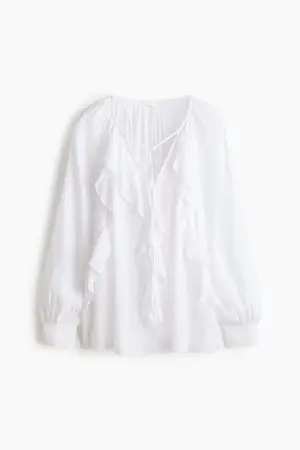 H&m Oversized Blouse With Flounce Trim