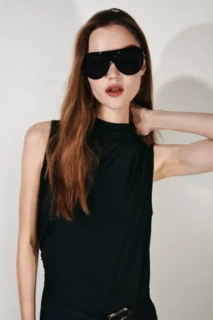 H&m Sleeveless Draped Jumpsuit With Tie Belt