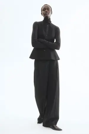 H&m Peplum Waistcoat With V-neck - Black