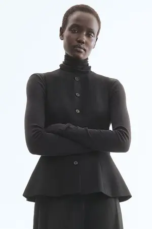 H&m Peplum Waistcoat With V-neck - Black