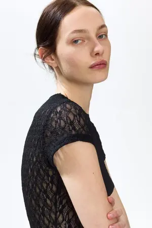 H&m Lace-look Jersey Thong Bodysuit