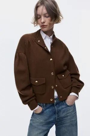 H&M Oversized Ribbed Cardigan With Front Pockets - Brown