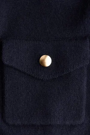 H&m Oversized Ribbed Cardigan With Press-stud Pockets - Navy Blue