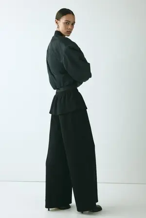 H&m Layered Scuba Knit Wide-leg Trousers With Drawstring Waist