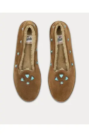 FORTELA Vintage Suede Slippers With Turquoise Stud Embellishments