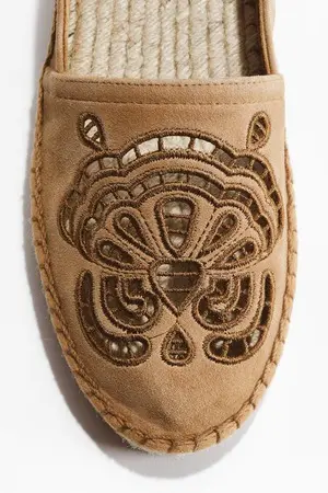 H&m Broderie Anglaise Suede Espadrilles