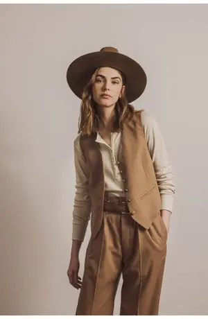 FORTELA Single-breasted Wool Blend Vest - Camel