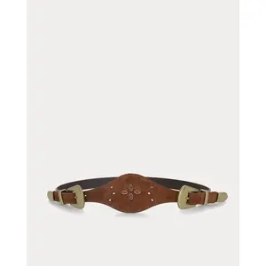 FORTELA Temple Bustier Leather Belt With Double Brass Buckles And Turquoise Studs - Brown