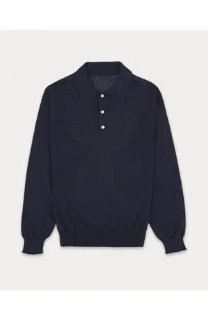 FORTELA Bennet Long Sleeve Cotton Polo - Blue