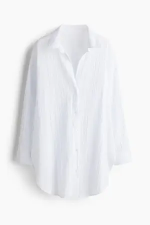 H&m Long Cotton Shirt - White