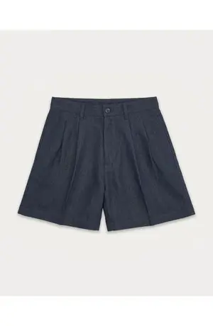 FORTELA Pleated Linen Bermuda Shorts - Blue