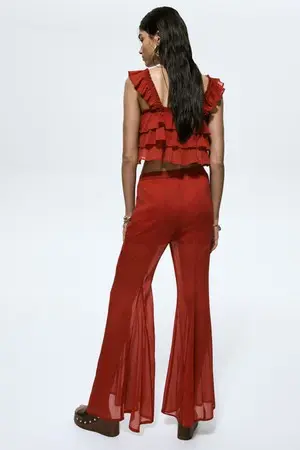 H&M Flared Crinkled Pants - Red