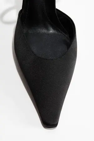 H&m Pointed Satin Court Shoes With Ankle Strap - Black
