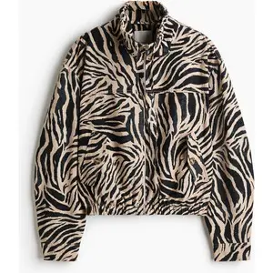 H&m Linen-blend Stand Collar Zip-up Jacket With Drawstring And Elasticated Hem