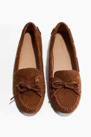 H&m Suede Deck Shoes With Gathered Detailing - Brown
