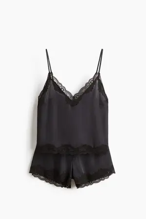 H&m Lace-trimmed Satin Pyjamas - Black