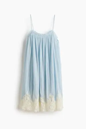 H&m Lace-trimmed Chiffon Strappy Dress - Light Blue