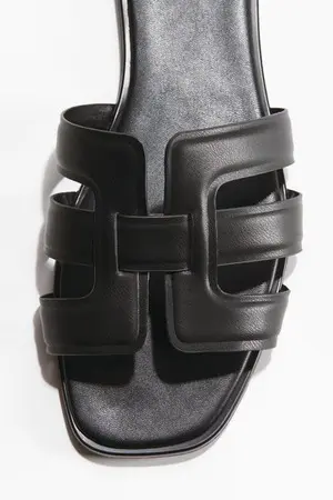 H&m Padded Interwoven Strap Sandals With Square Toe - Black