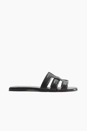 H&m Padded Interwoven Strap Sandals With Square Toe - Black