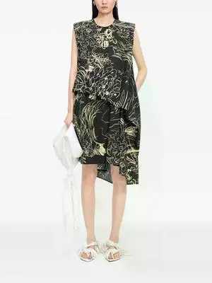 JNBY Hand-drawn Floral Print Asymmetric Hem Dress - Black