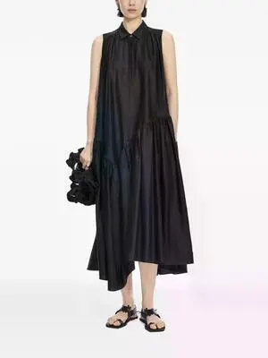 JNBY Sleeveless Gathered Midi Dress With Classic Collar - Black