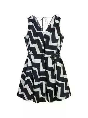 JNBY Chevron Print V-neck A-line Dress - Black