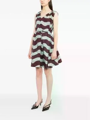 JNBY Wavy Stripe A-line V-neck Sleeveless Dress - Brown