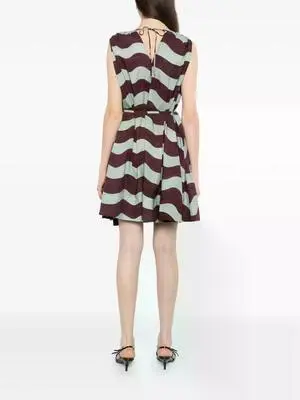 JNBY Wavy Stripe A-line V-neck Sleeveless Dress - Brown