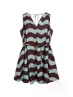 JNBY Wavy Stripe A-line V-neck Sleeveless Dress - Brown