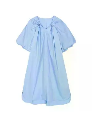 JNBY V-neck Balloon Sleeve Dress With Poplin Texture - Blue