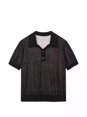 LESS Contrast-trim Short-sleeve Polo Top - Black