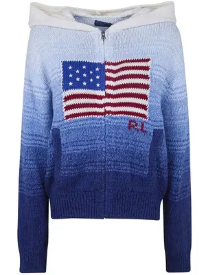 Polo Ralph Lauren Flag Hooded Full-zip Cardigan Sweater - Blue