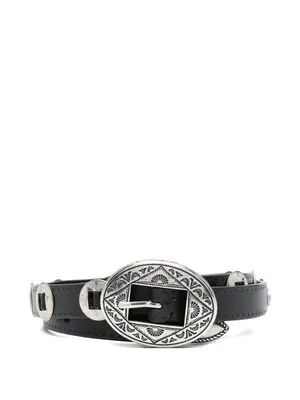 GOLDEN GOOSE Washed Leather Belt With Hammered Studs And Metallic Appliqu - Black
