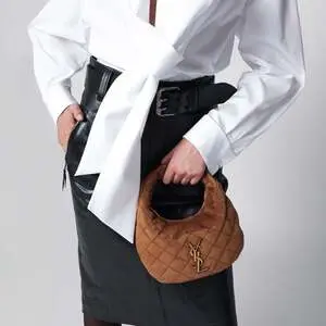 Saint Laurent Quilted Suede Bag - Brown