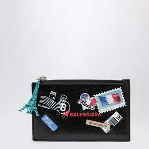 Balenciaga Cash Leather Coin Purse With Card Holder - Black