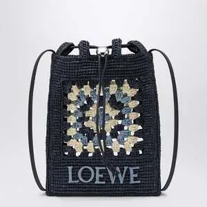Loewe Raffia And Leather Drawstring Pouch - Blue