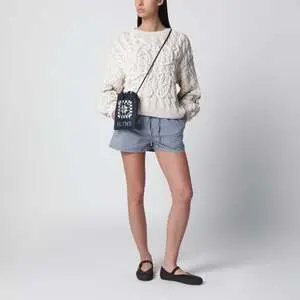 Loewe Raffia And Leather Drawstring Pouch - Blue