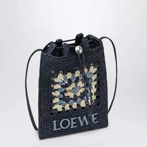 Loewe Raffia And Leather Drawstring Pouch - Blue