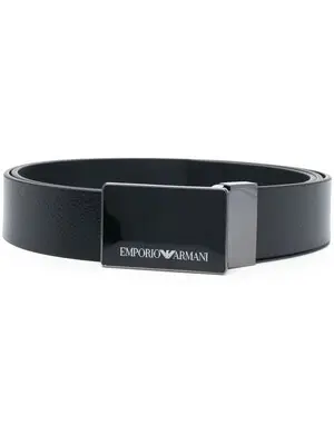 Emporio Armani Leather Belt With Logo Buckle - Black