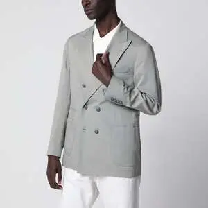 Brunello Cucinelli Double-breasted Silk Blazer In Khaki - Green