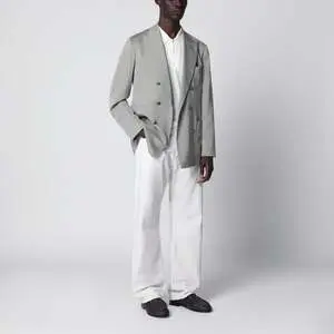 Brunello Cucinelli Double-breasted Silk Blazer In Khaki - Green