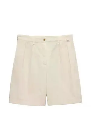 Prada Pleated Logo-patch Shorts - Neutrals