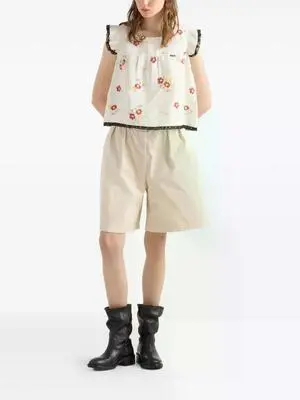 Prada Pleated Logo-patch Shorts - Neutrals