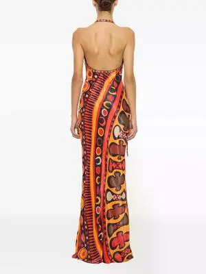 Emilio Pucci Orange Satin Maxi Dress With Soleil Print - Red