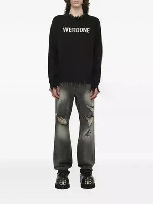 We11Done Rhinestone Embellished Distressed V-neck Sweater