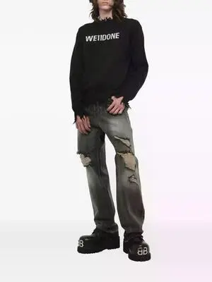 We11Done Rhinestone Embellished Distressed V-neck Sweater